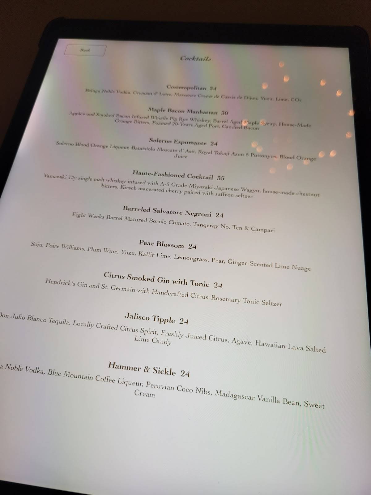 Menu at Victoria & Albert's restaurant, Orlando