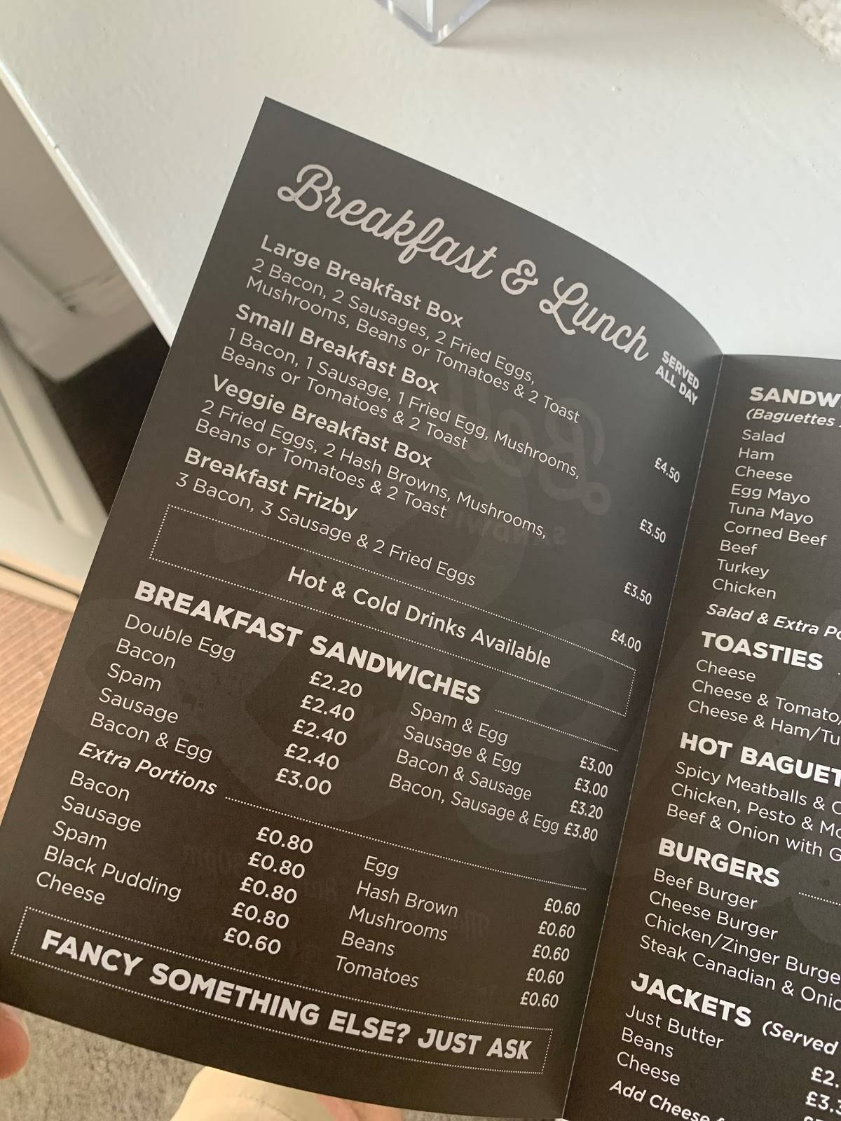 Menu at Bella's Sandwich Bar, Rochdale