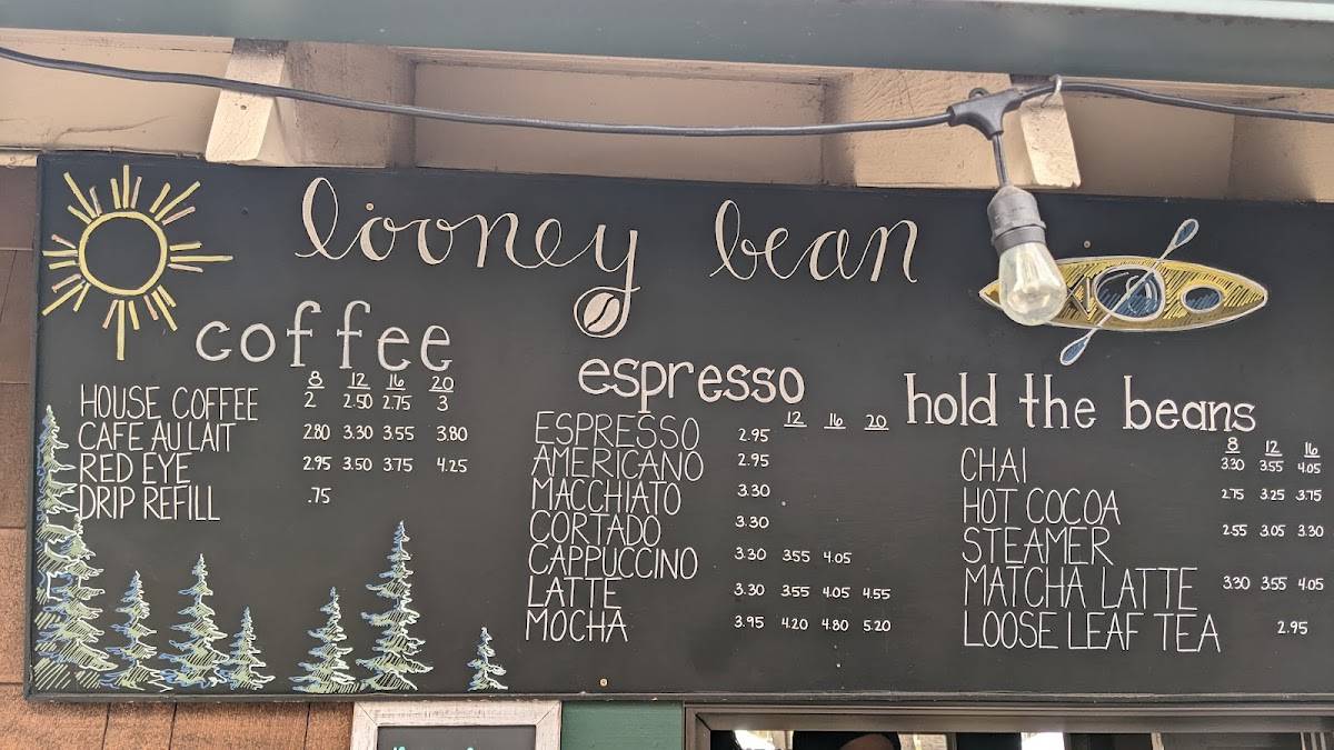 Menu at Looney Bean of Bend cafe, Bend