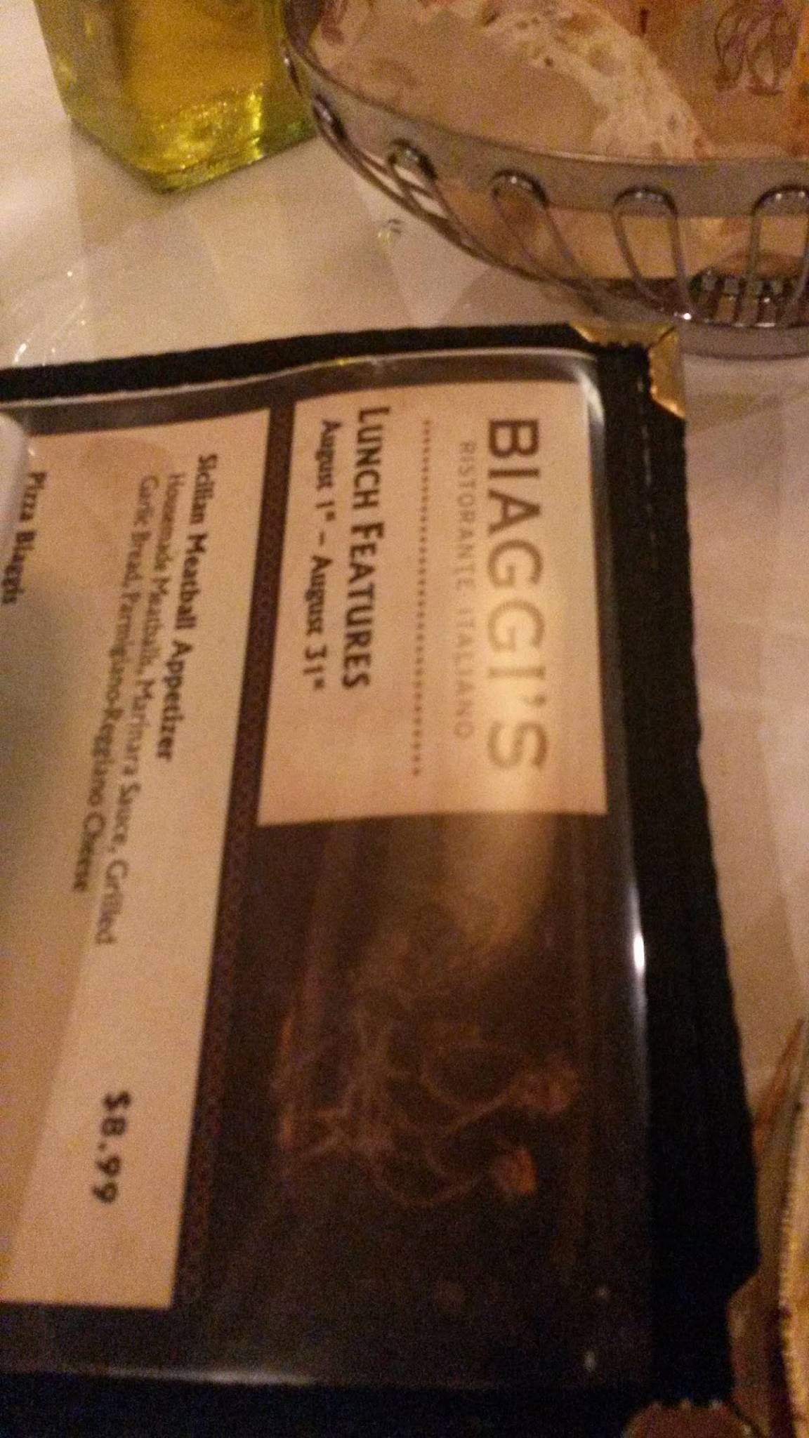 Menu at Biaggi's Ristorante Italiano restaurant, West Des Moines