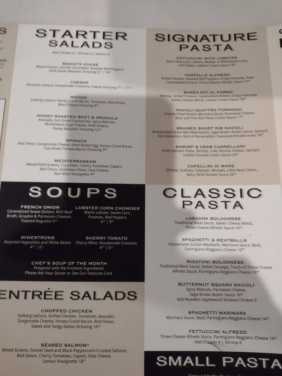 Menu at Biaggi's Ristorante Italiano restaurant, West Des Moines