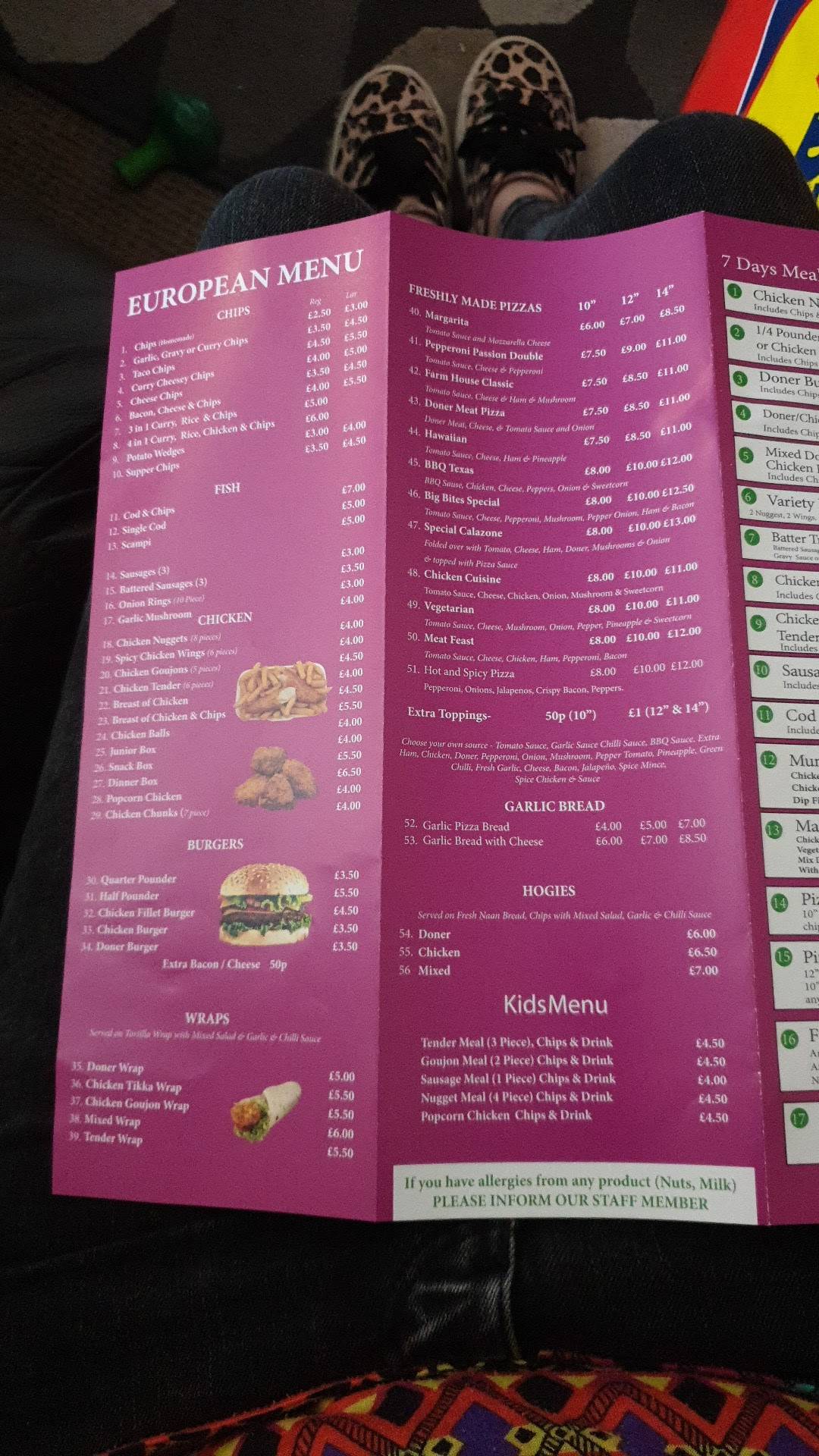 Menu at Big Bites fast food, Rathfriland