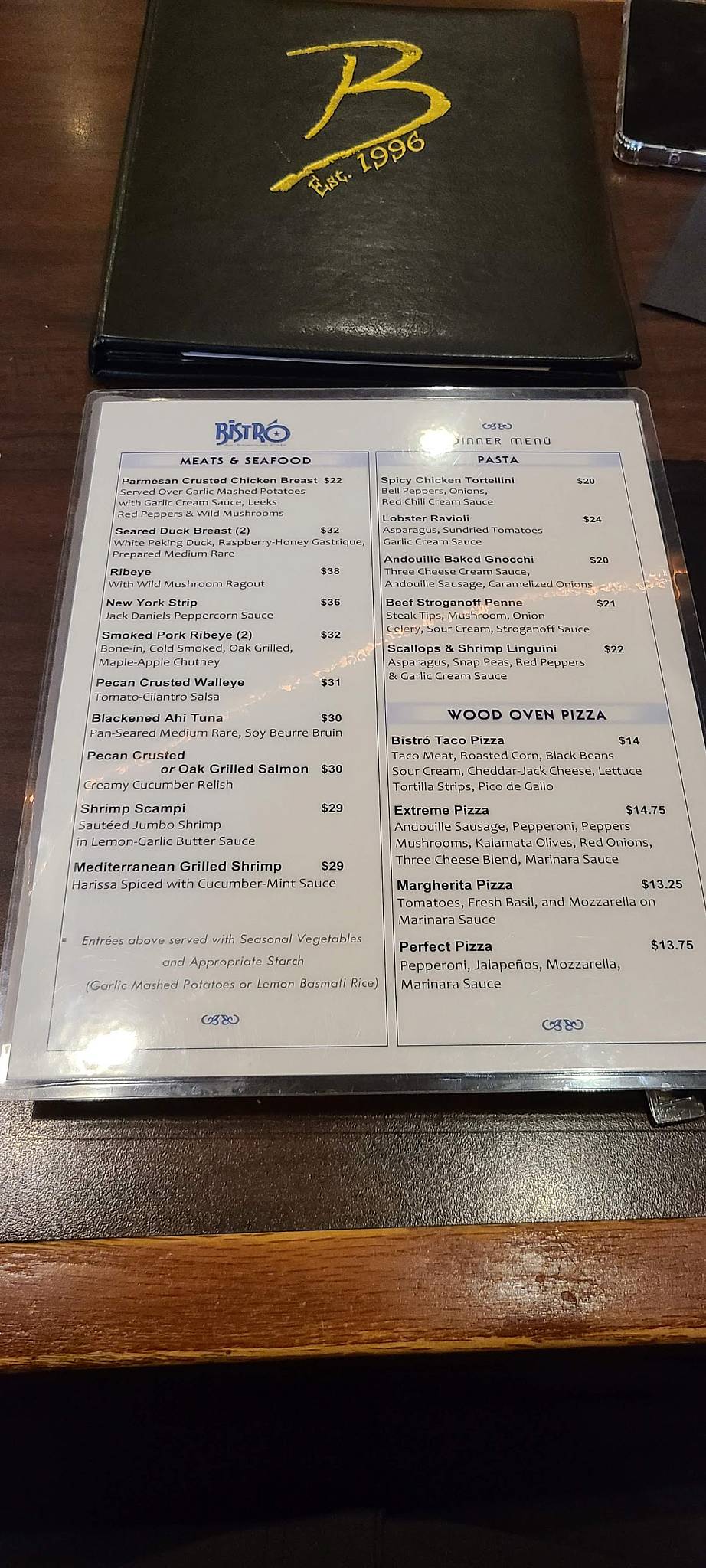Menu at Bistro 1100 restaurant, Bismarck