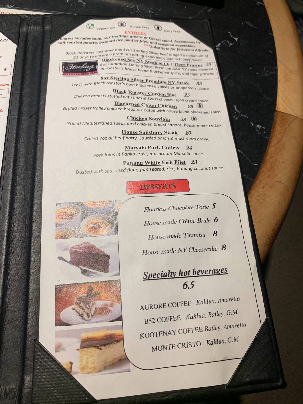 Menu at Black Rooster Classic Bar & Grill, Castlegar