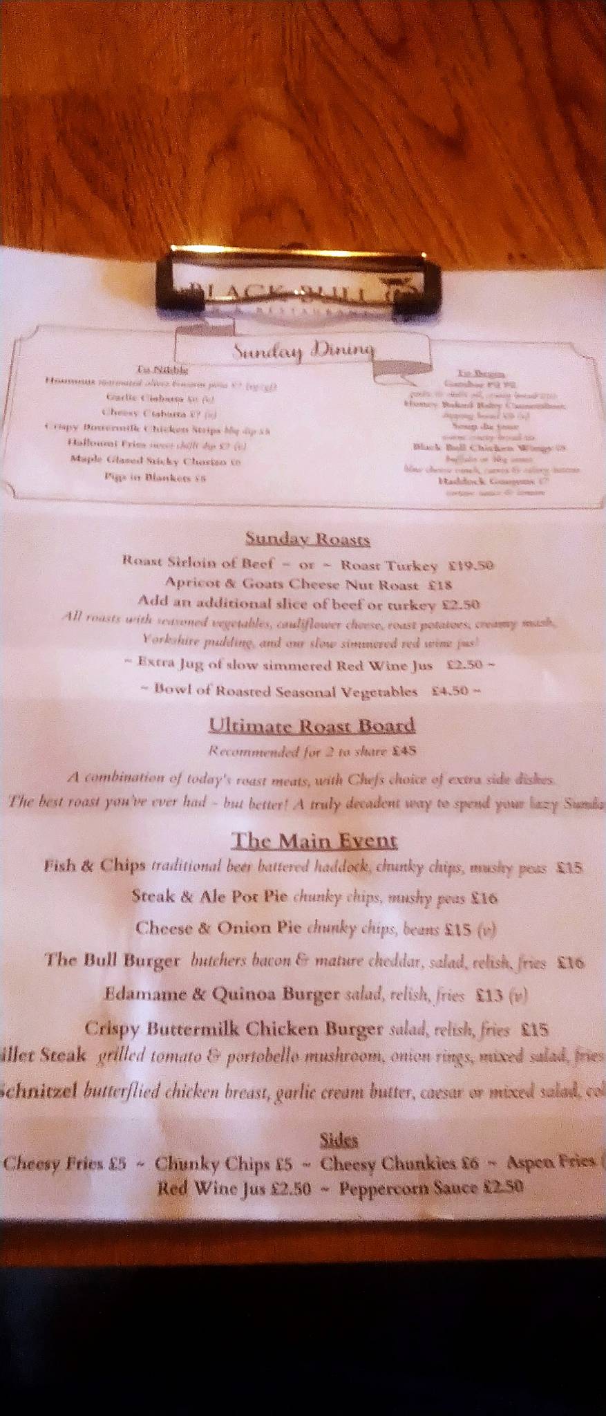 Menu at The Black Bull Inn & Restaurant, Blackburn, Old Langho Rd