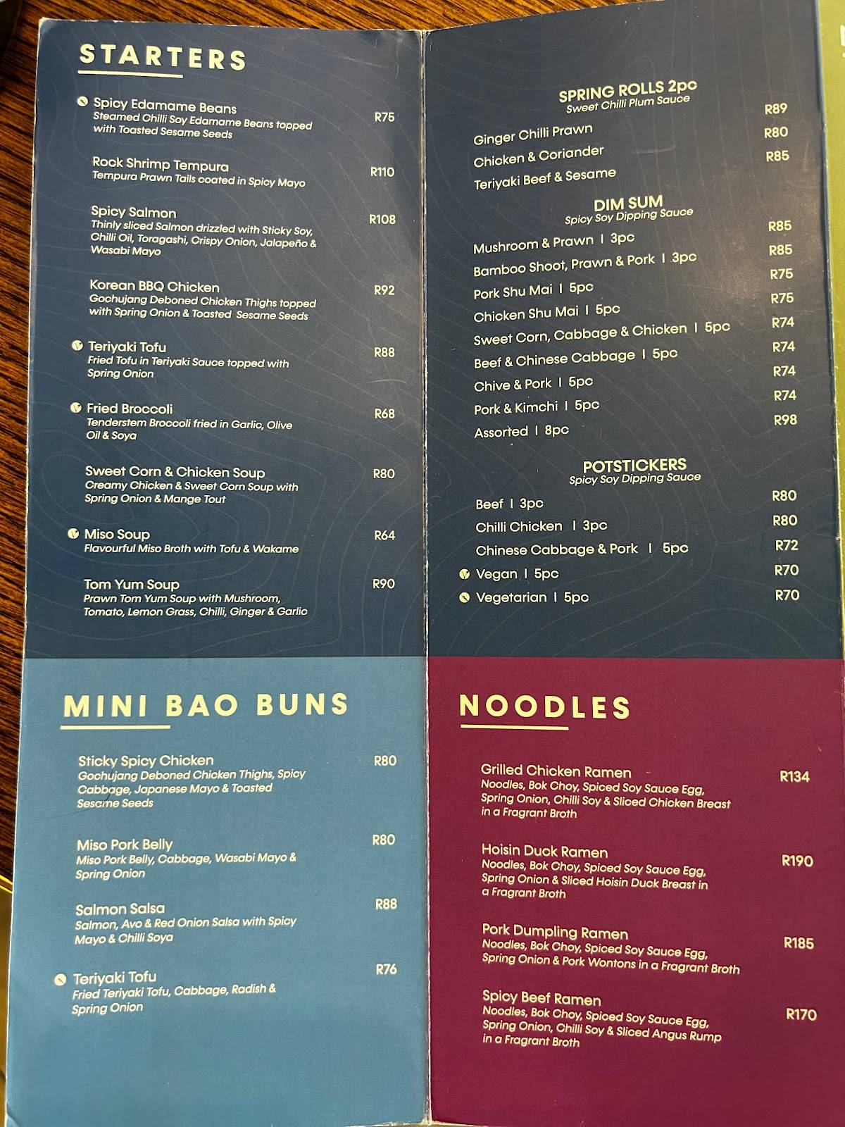Menu at Blu Bam Boo restaurant, Johannesburg