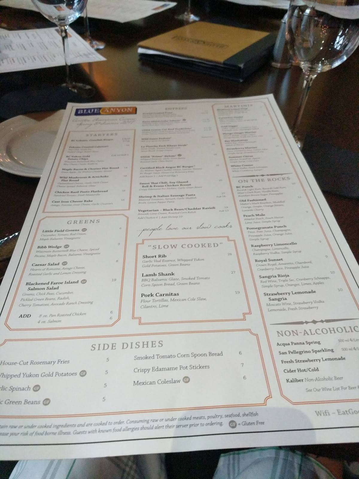 Menu at Blue Canyon Kitchen & Tavern restaurant, Twinsburg