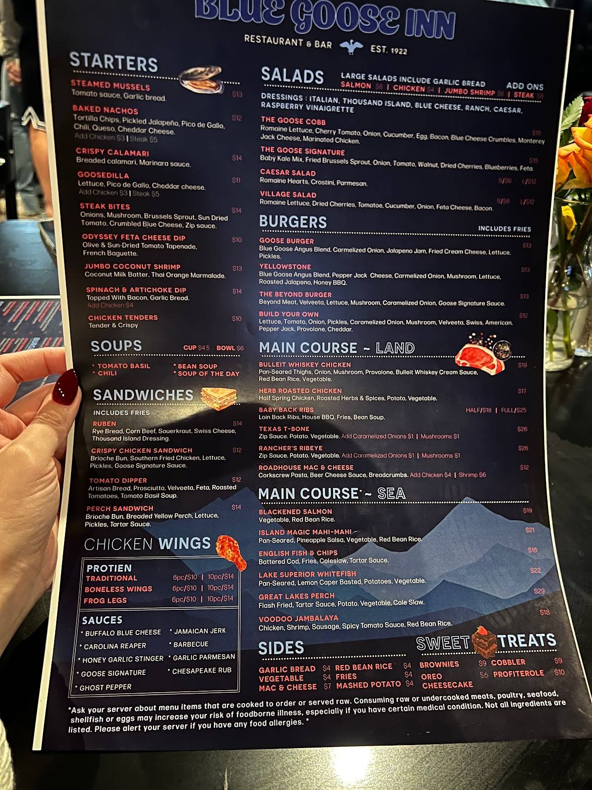Menu at Blue Goose Inn pub & bar, Saint Clair Shores