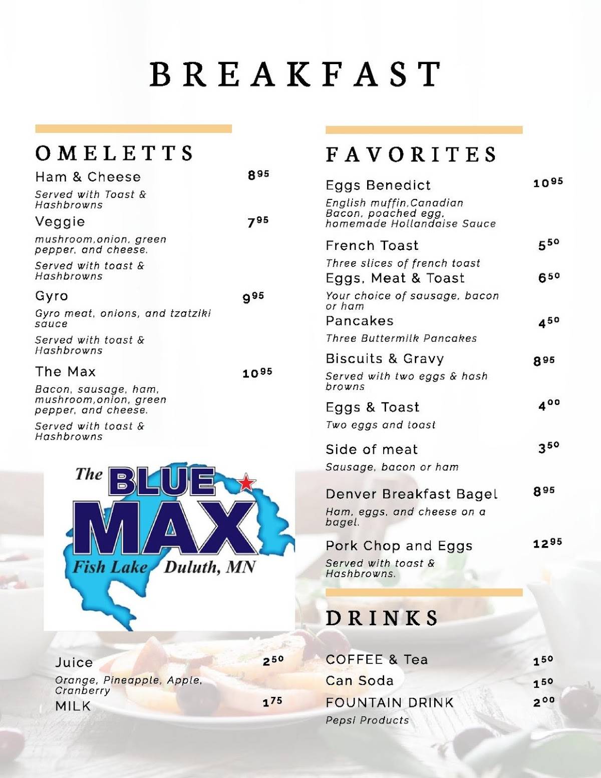 Menu at Blue Max pub & bar, Duluth