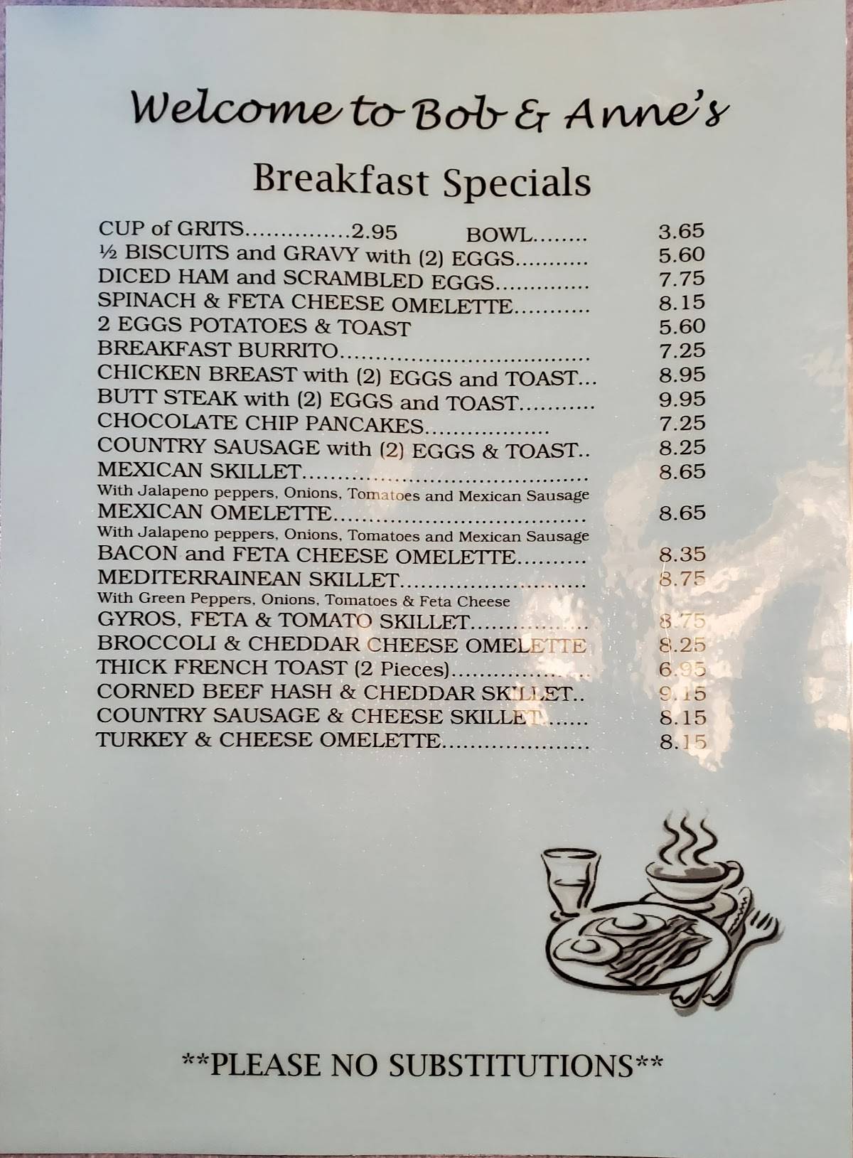 Menu at Bob & Anne's Restaurant, Waukegan