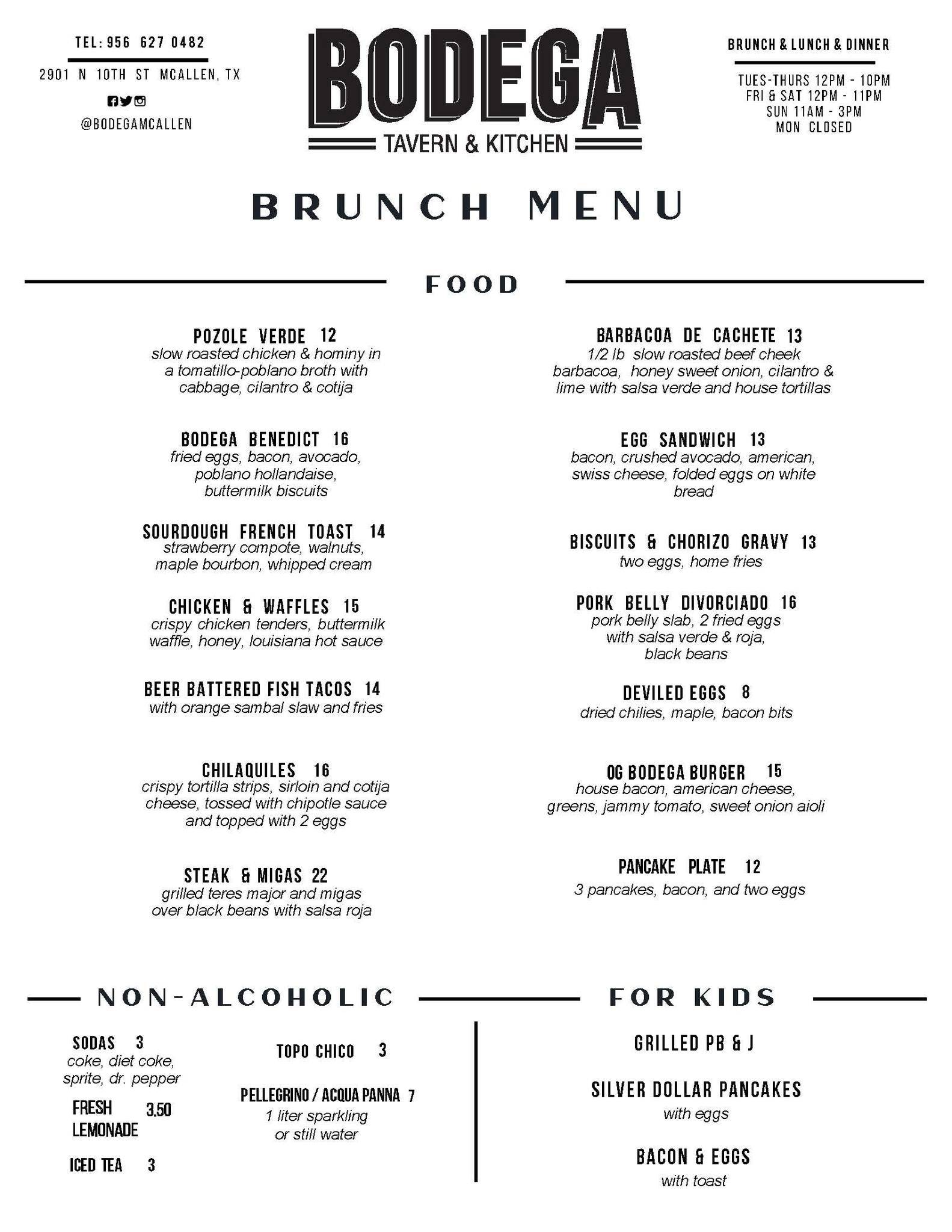 Menu at Bodega Tavern & Kitchen pub & bar, McAllen