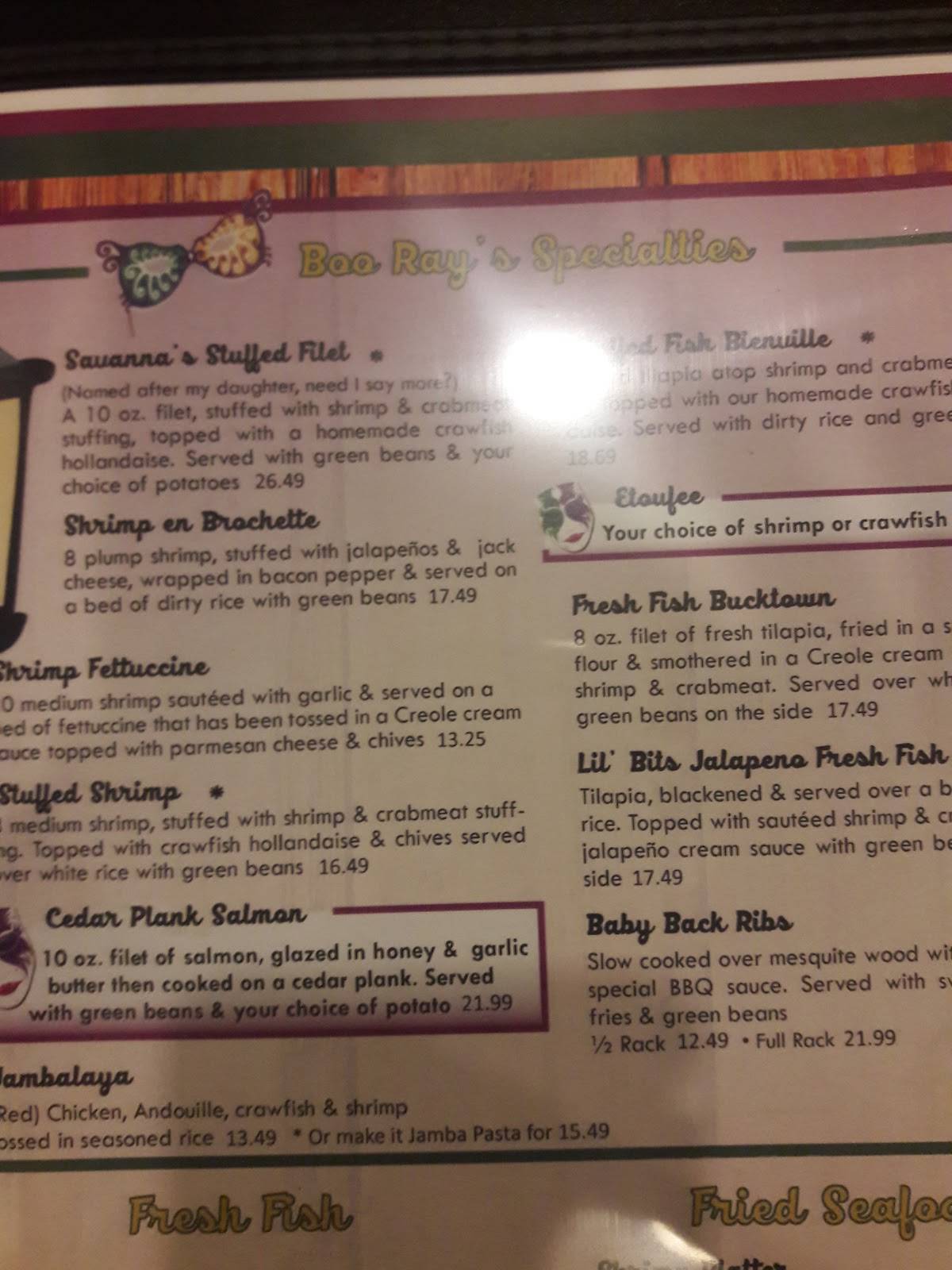 Menu at Boo-Ray's of New Orleans restaurant, Hudson Oaks, 201 Hudson ...