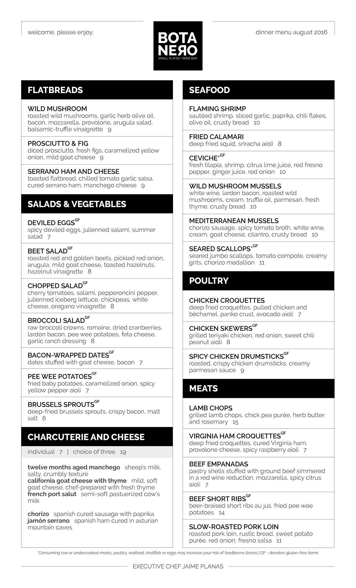 Menu at Botanero Restaurant, Rockville