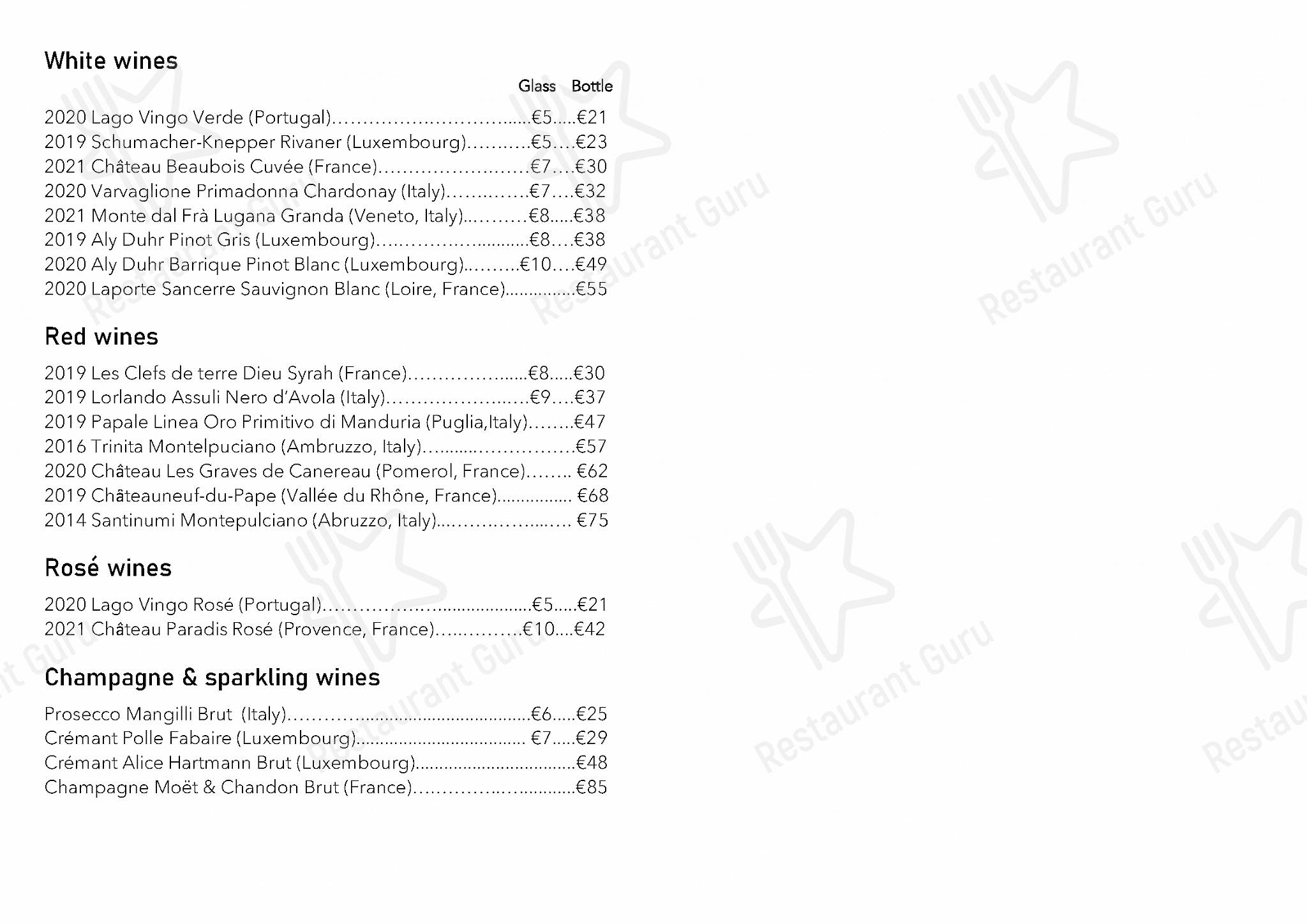 Menu at Brasserie "Favorite" restaurant, Luxembourg City