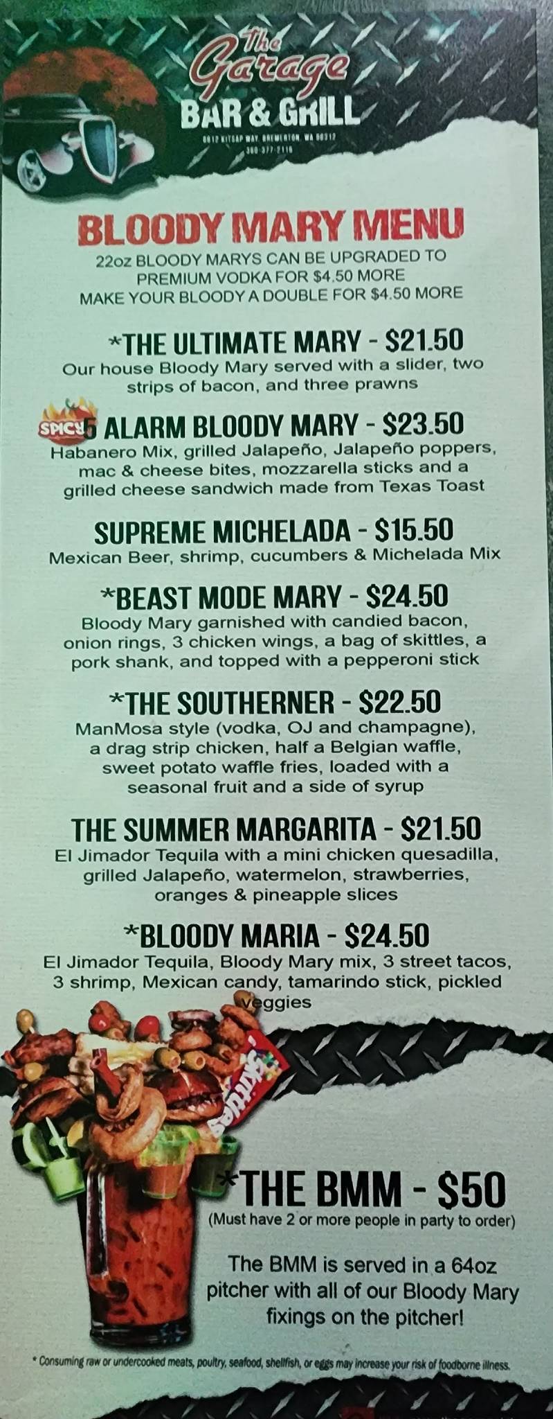 Menu at The Garage Bar & Grill, Bremerton, Kitsap Way