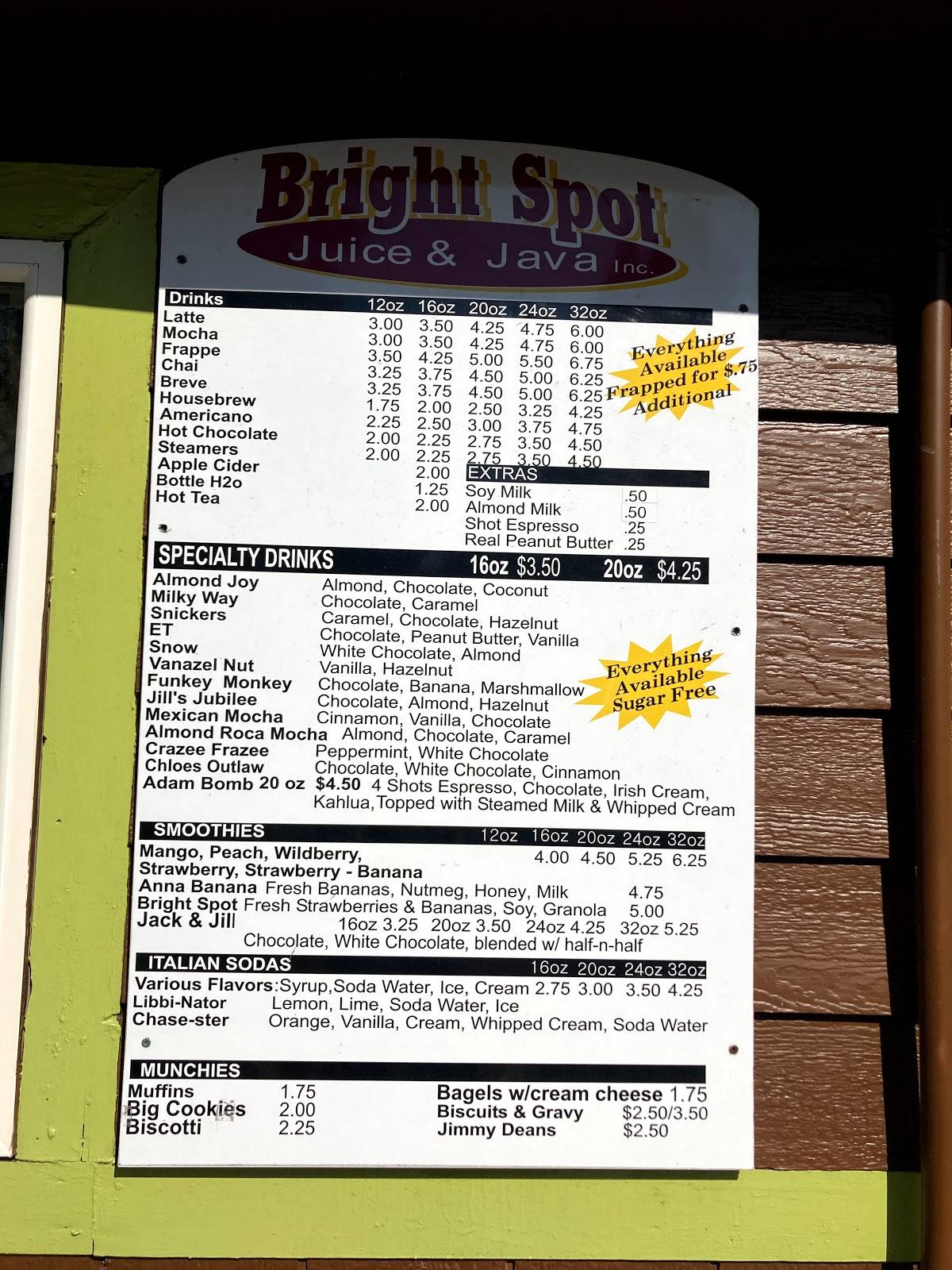 Menu at Bright Spot Coffee pub & bar, Sisters