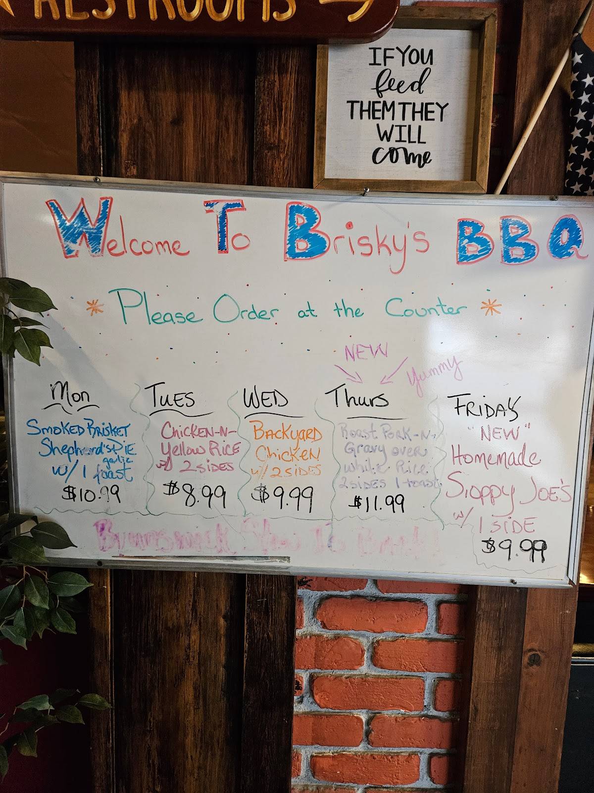 Menu at Brisky's BBQ, St. Augustine