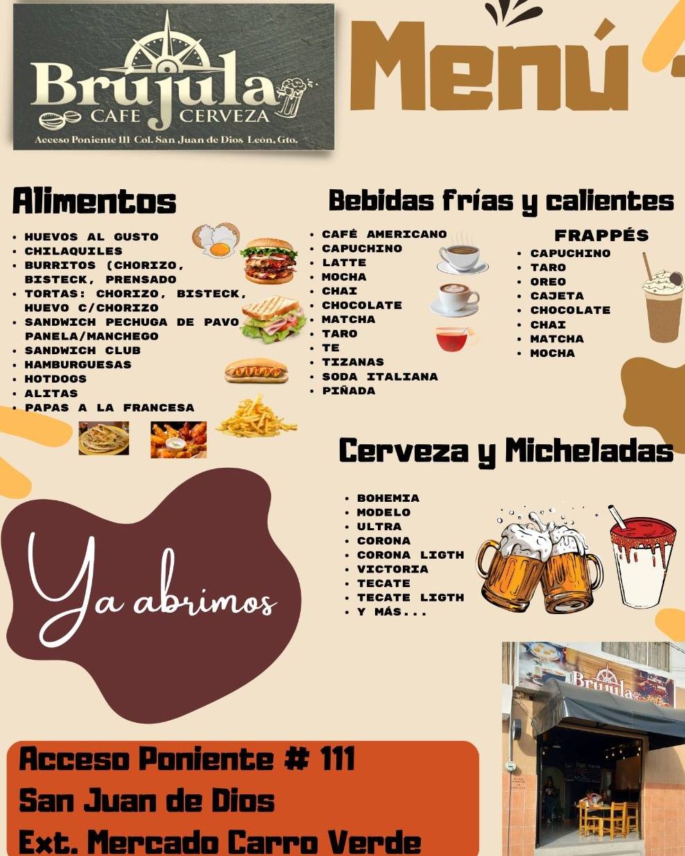 Menu at Brújula: Café y Cerveza, Leon