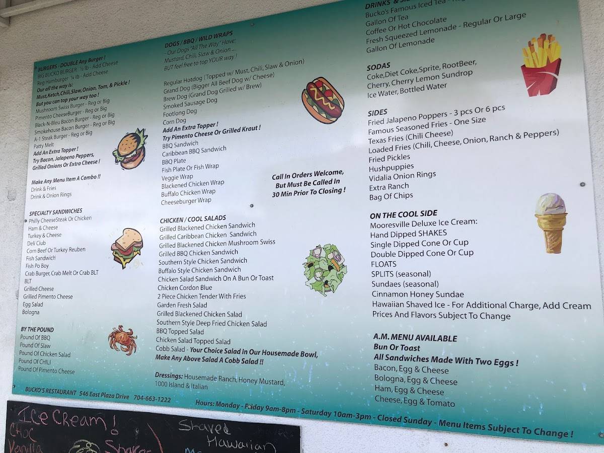 Menu at Buckos fast food, Mooresville