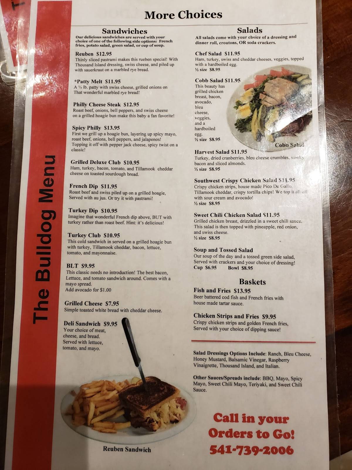 Menu at Bulldog Diner restaurant, Rufus