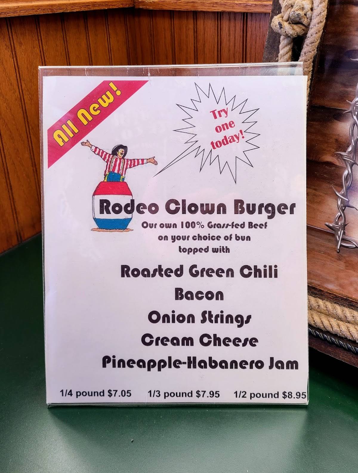 Menu at Bunk House Burgers restaurant, Cañon City
