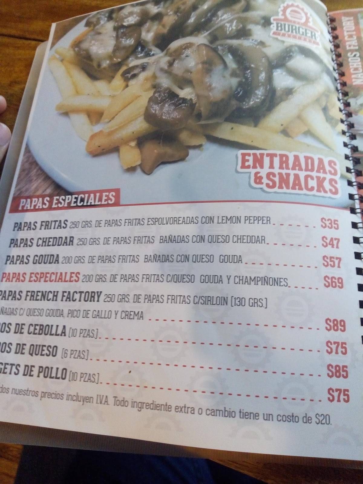 Menu at Burger Factory restaurant, Villahermosa, Cda. 23 de Agosto 107
