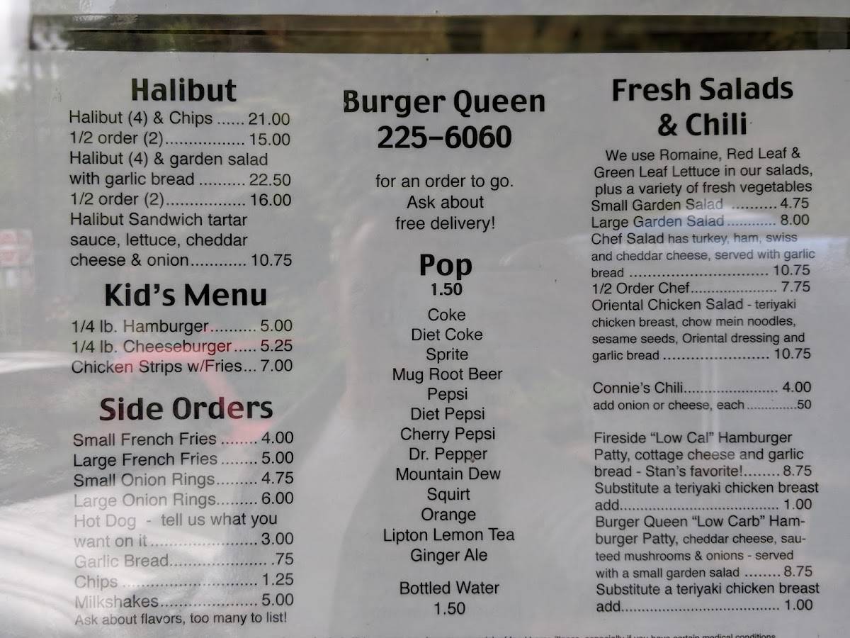 Carta del restaurante Burger Queen, Ketchikan