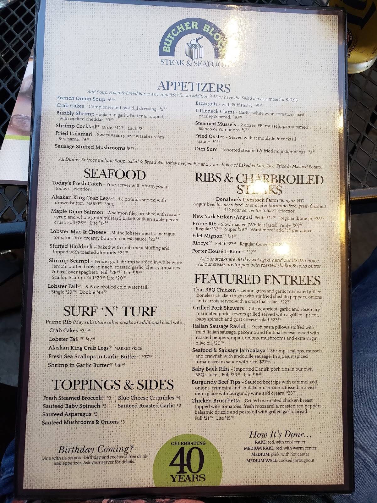 Menu at Butcher Block pub & bar, Plattsburgh