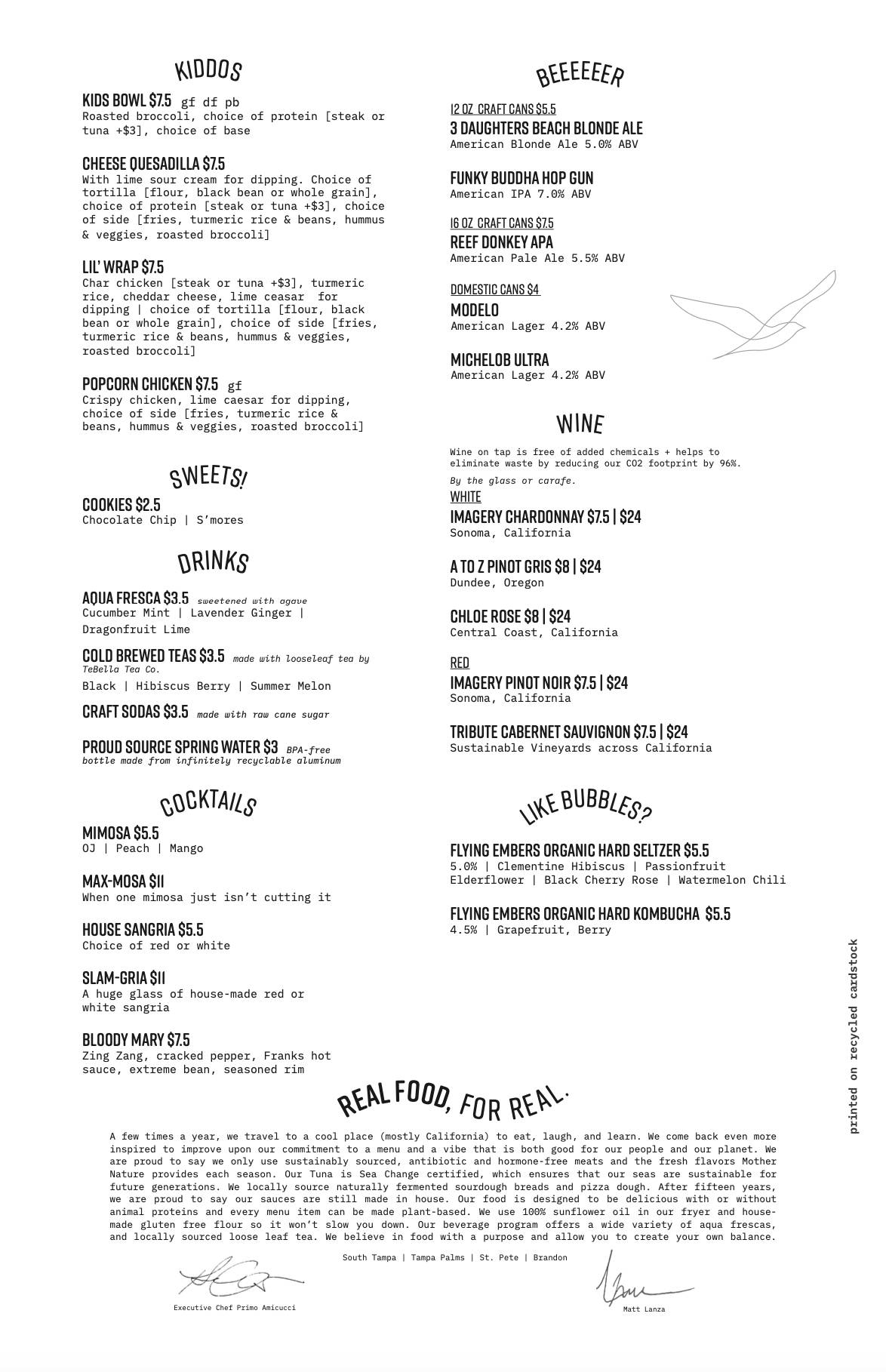 Menu at CALI at Tampa Palms pizzeria, Tampa, Palm Pointe Dr