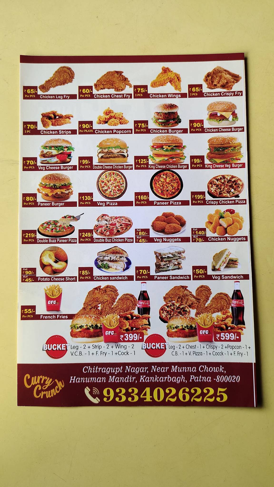 Menu at CFC, Patna, near munna chowk hanuman mandir