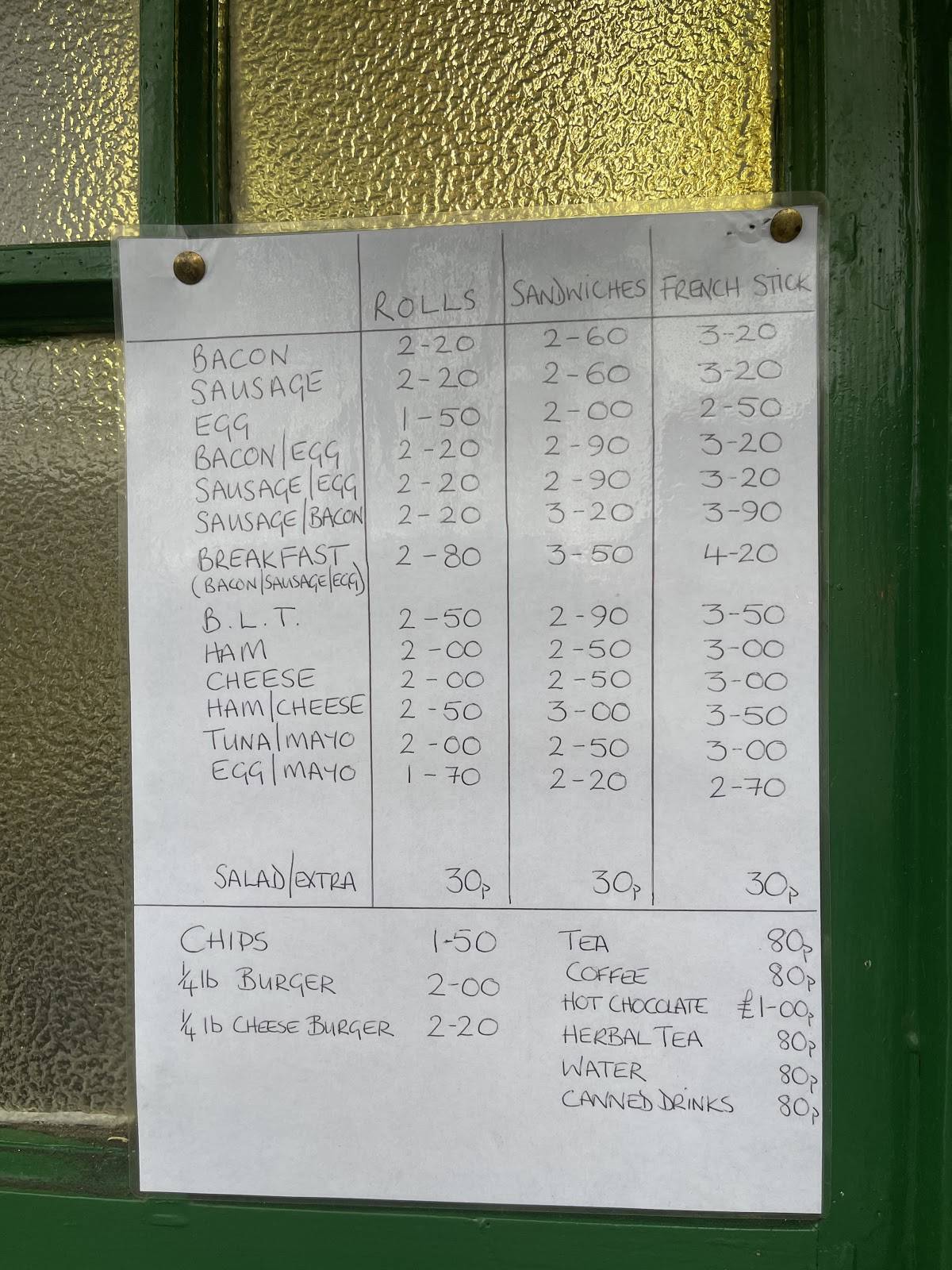 Menu at Luba’s Green Hut Café cafe, London, Kensington Rd.