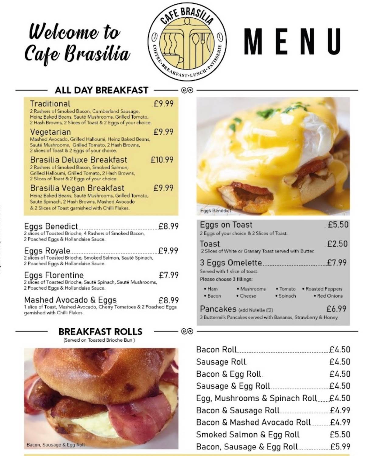 Menu at Café Brasília cafe, Royal Leamington Spa