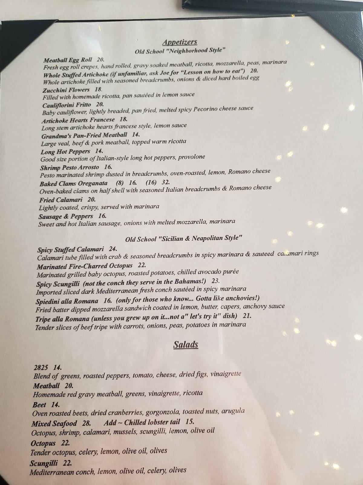 Menu at Cafe 2825, Atlantic City