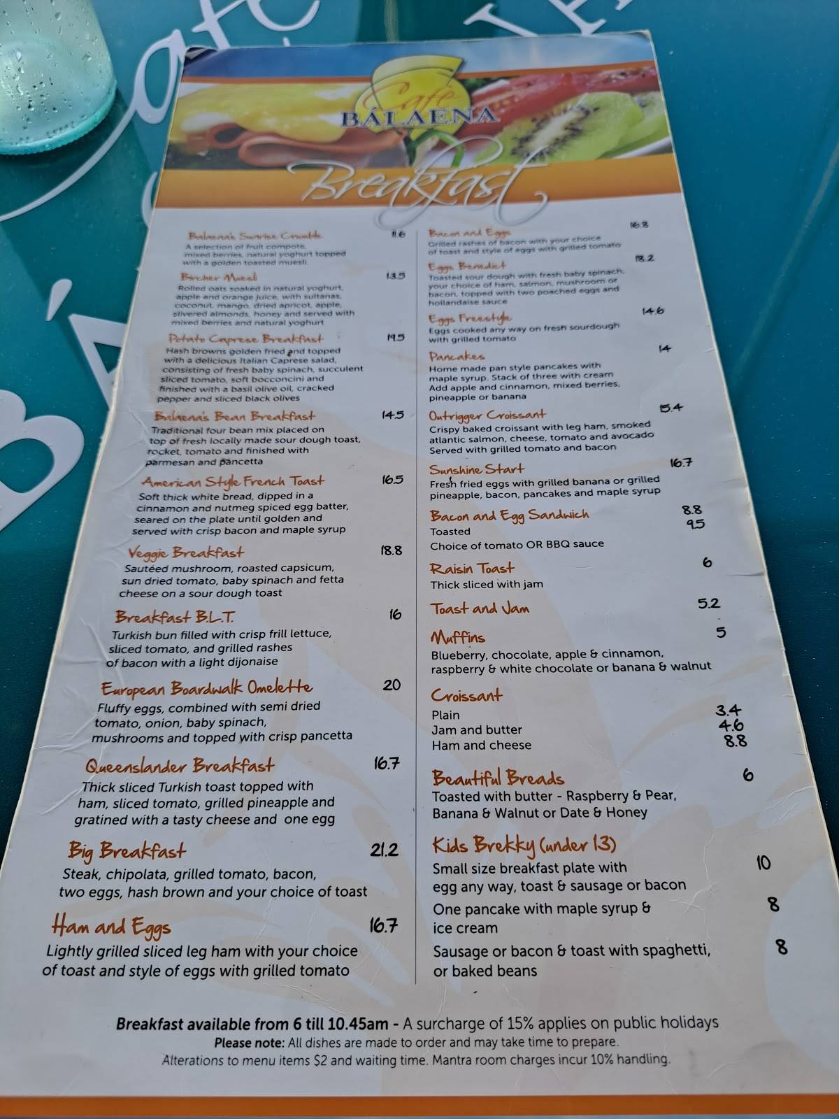 Menu at Cafe Balaena, Urangan