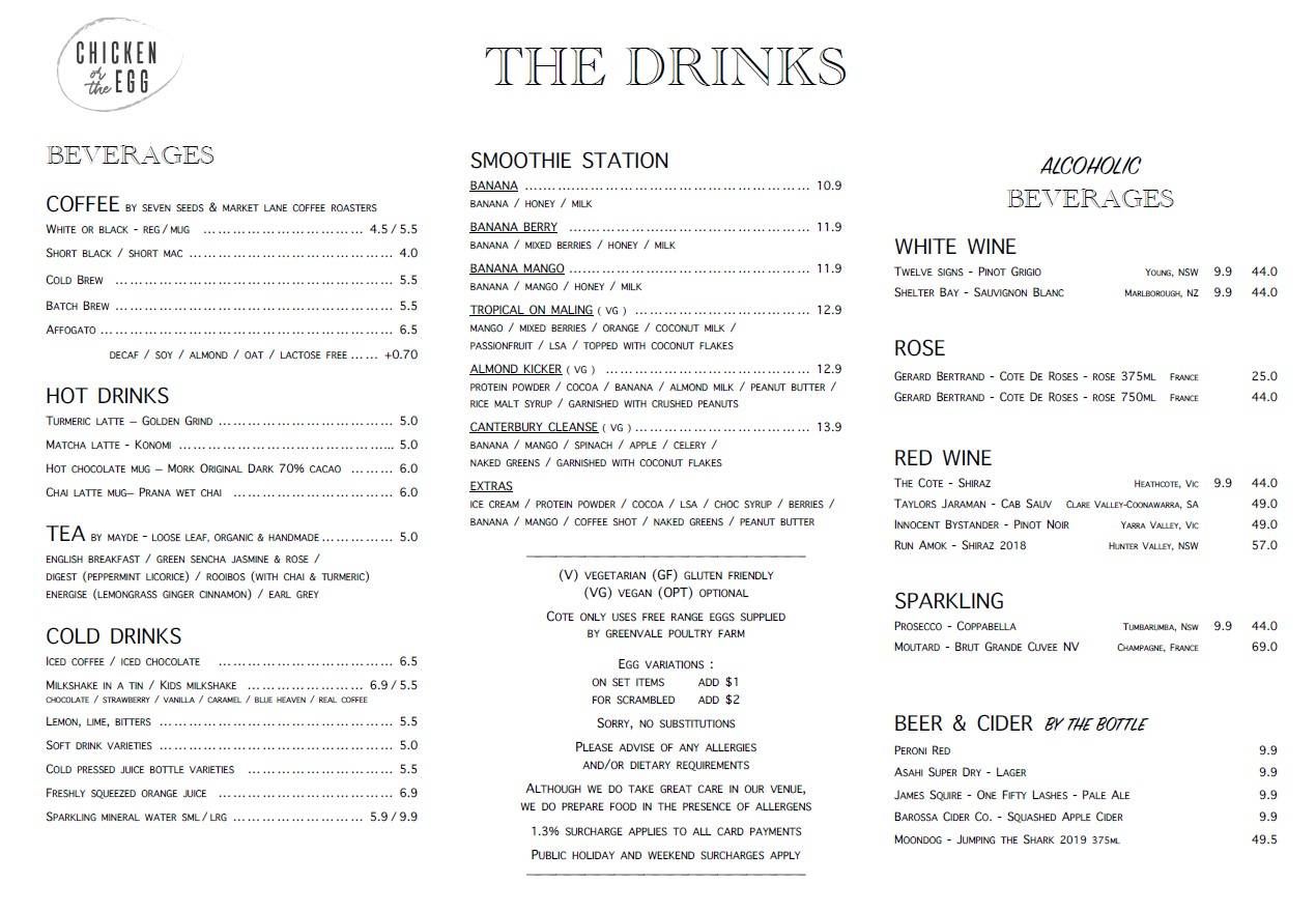Menu at Chicken Or The Egg Cafe, Canterbury