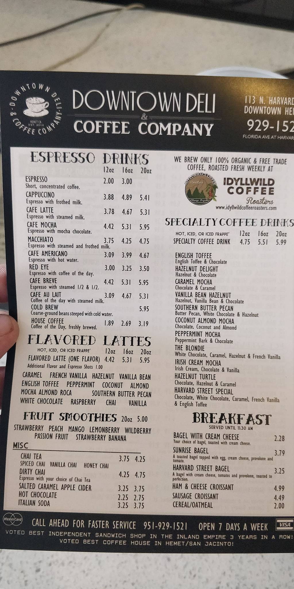 Menu at Downtown Deli & Coffee Company cafe, Hemet