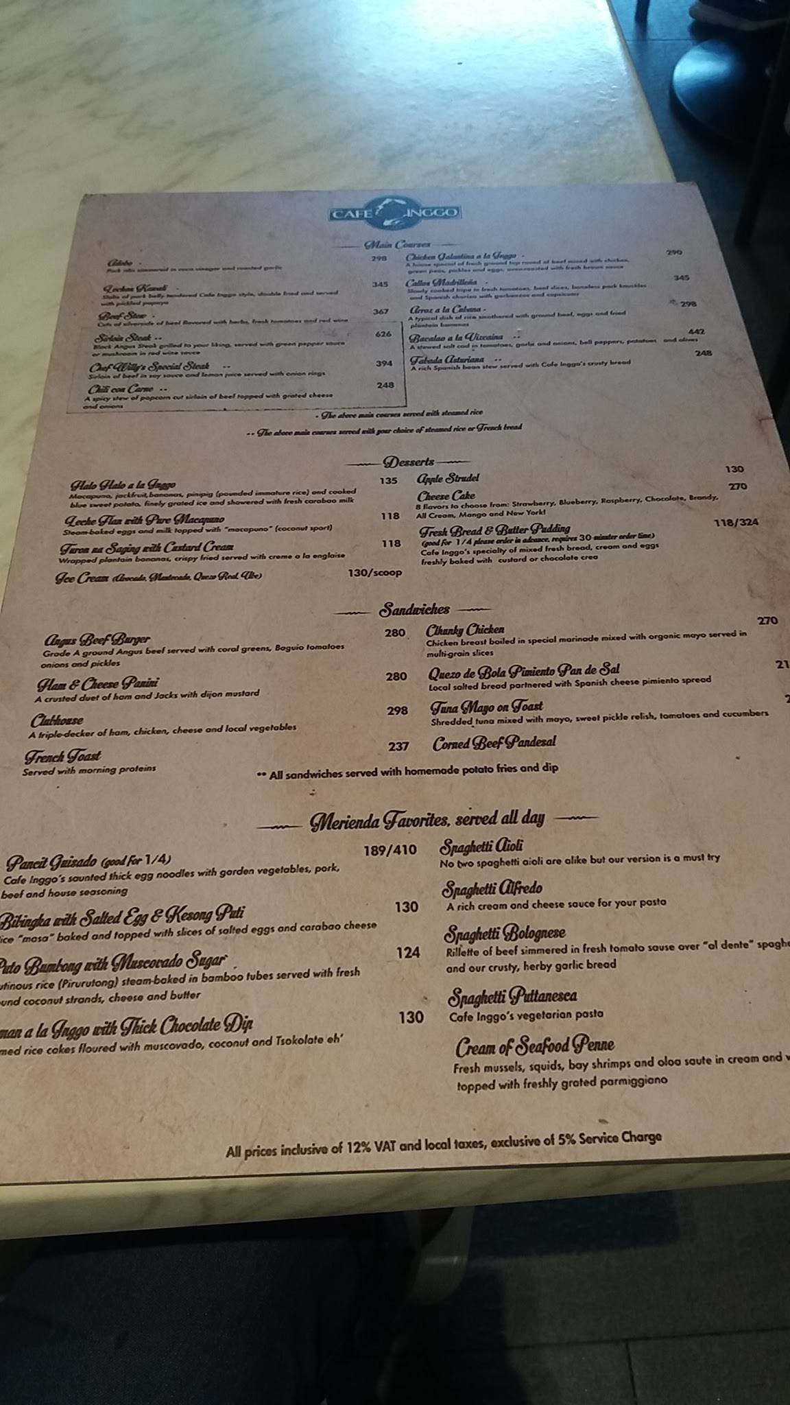 Menu at Café Inggo 1587 cafe, Quezon City