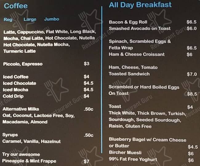 Menu at Mission Cafe, Sydney, 64 York St