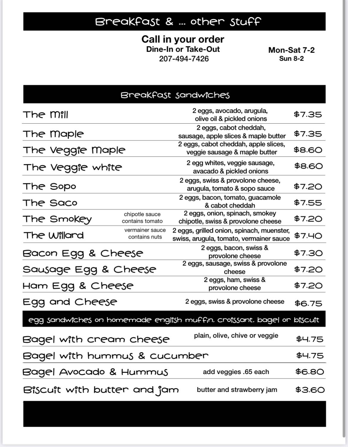 Menu at Social House Kitchen cafe, Saco