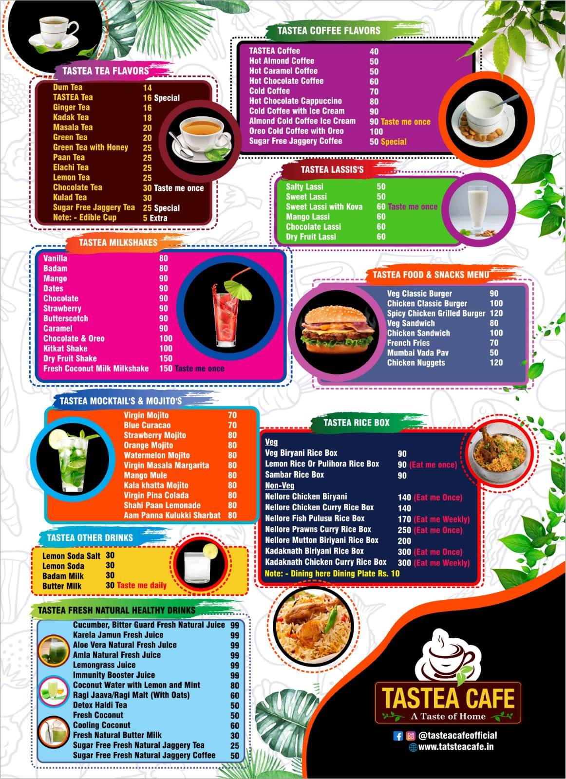 Menu at Tastea Cafe, Hyderabad, Rd Number 44