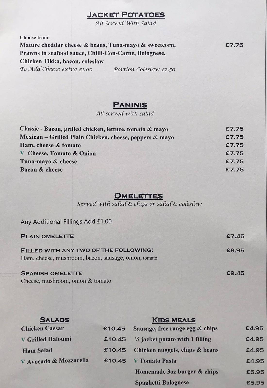 Menu at Tasty Bites cafe, South Benfleet