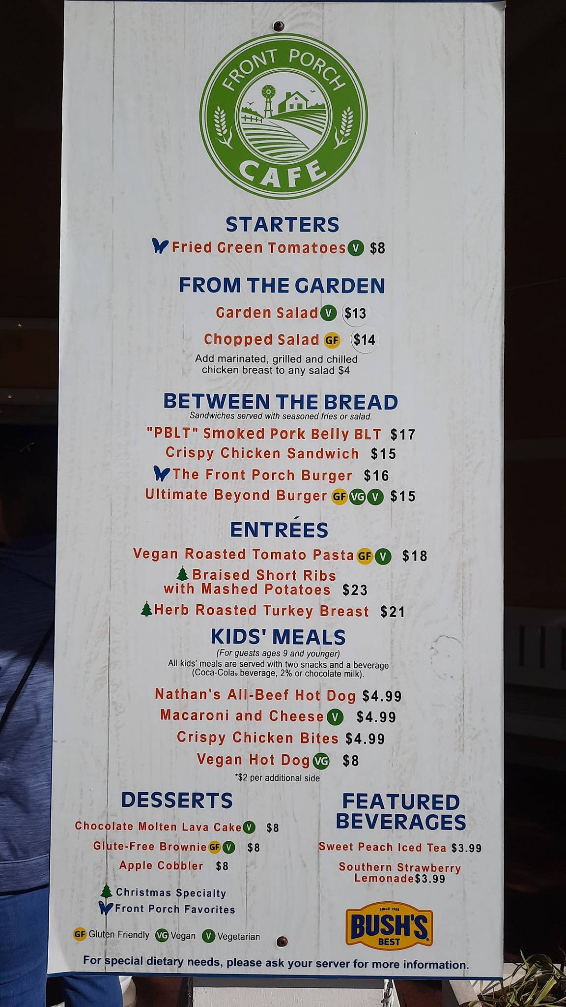 Menu at The Front Porch Cafe, Pigeon Forge
