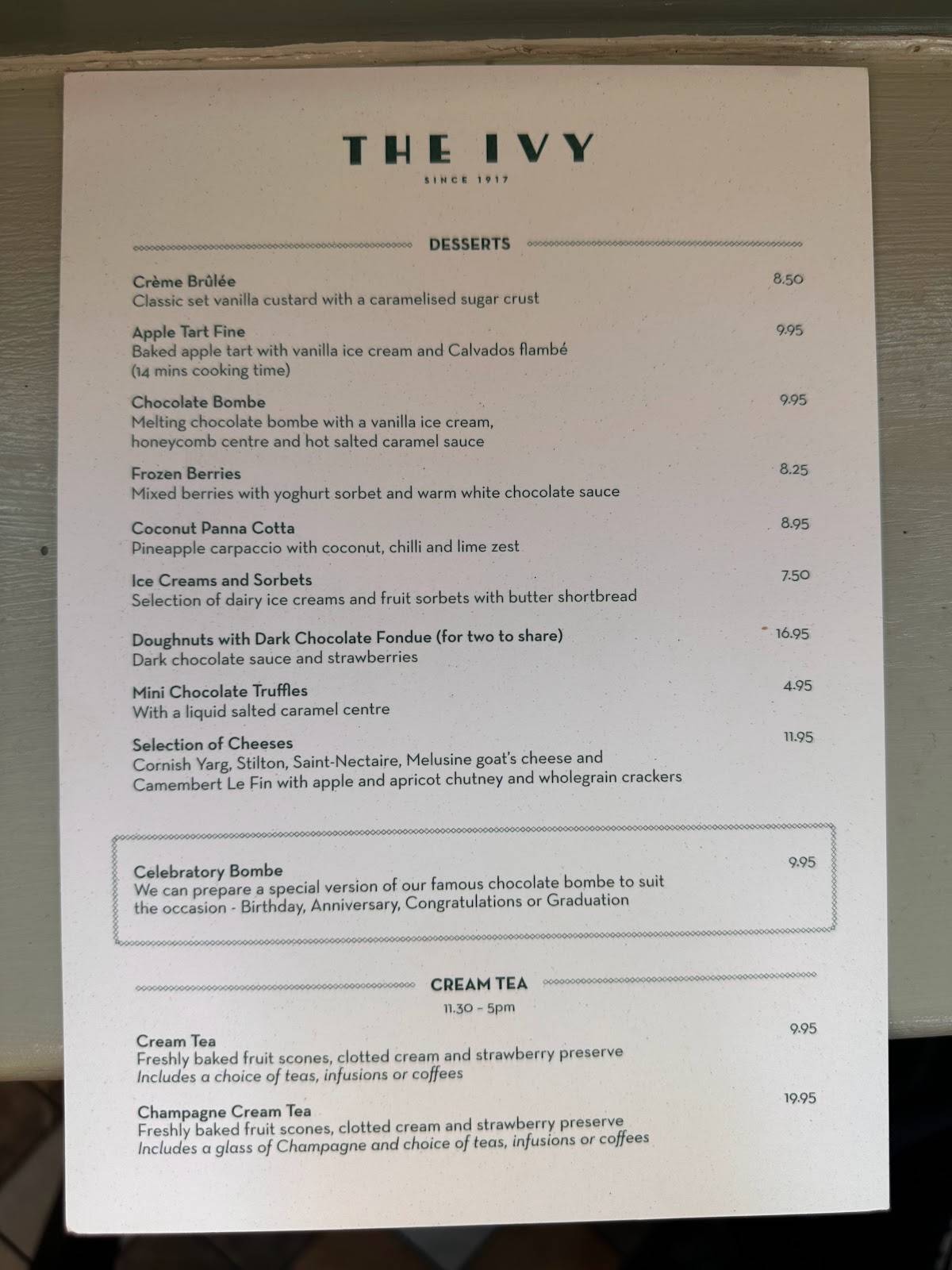 Menu at The Ivy Cafe Wimbledon Village, London