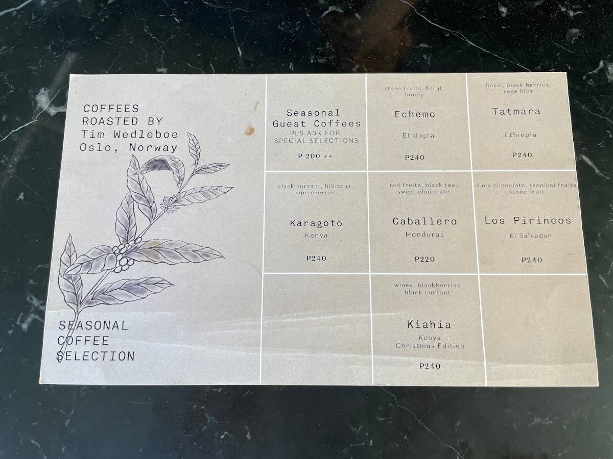 Menu at Tightrope Coffee cafe, Cebu City, M. L. Quezon Avenue