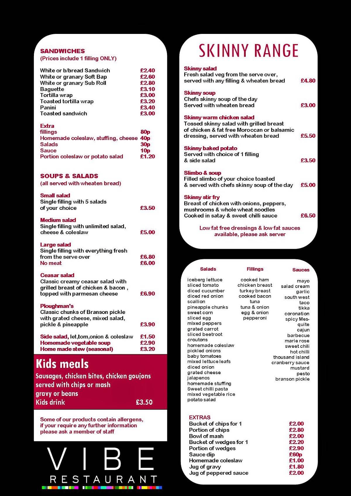 Menu at Cafe Vibe, Lurgan, 65B William St
