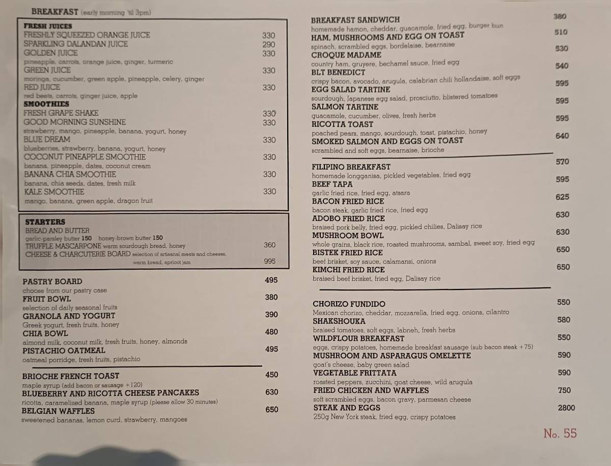 Menu at Wildflour Restaurant - BGC, Taguig, Ground Floor Six/NEO 4th Avenue