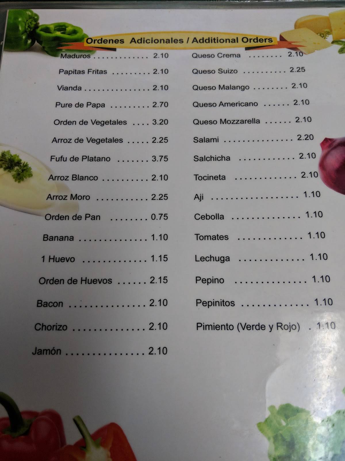 Menu at Yoyito Cafe Restaurant, Hialeah