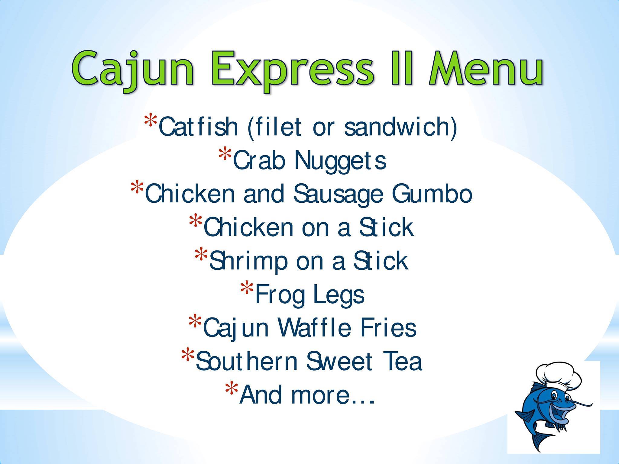 Menu at Cajun Express II restaurant, Centre Hall