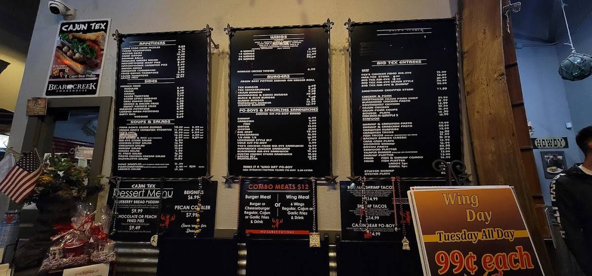 Menu at Cajun Tex Marshall restaurant, Marshall, 104 W Grand Ave