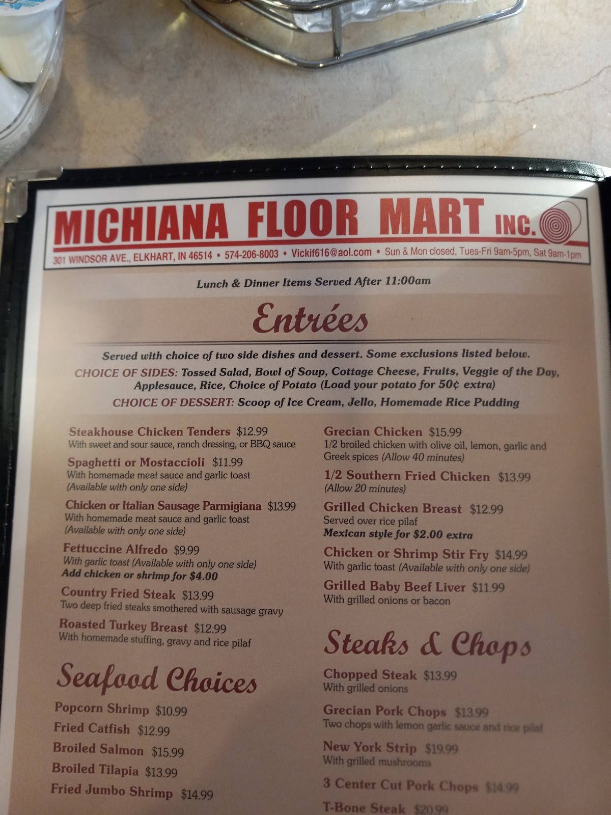 Menu at Callahan's Restaurant, Elkhart